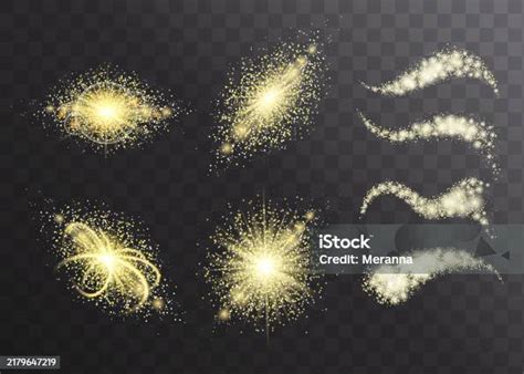 글로우 라이트 효과 황금빛 반짝임으로 빛나는 별 반짝이 질감 황금 광선 우주 혜성 금 금속에 대한 스톡 벡터 아트 및 기타 이미지 금 금속 금색 꼬리 Istock