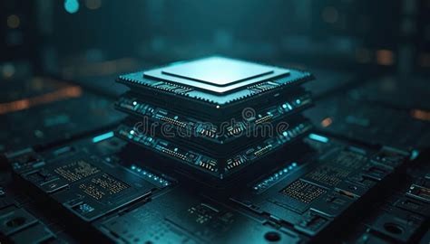 Futuristic Cpu Stack In Dark Tech Setting Central Processing Unit Processor Circuit Board