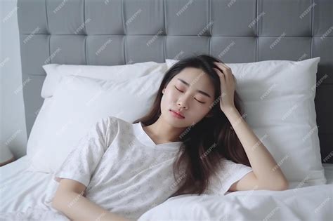 Premium Photo A Woman Laying In Bed With Her Eyes Closed