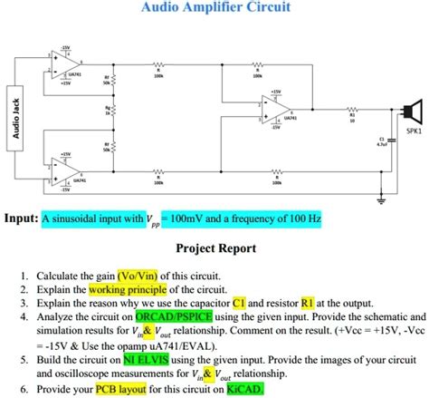 Solved Audio Amplifier Circuit Audio Jack Spk Input A Sinusoidal