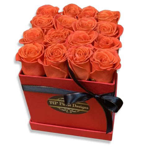 16 Orange Roses In A Square Gift Box VIP Floral Designs