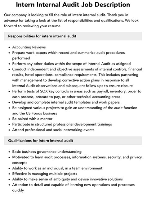 Intern Internal Audit Job Description Velvet Jobs