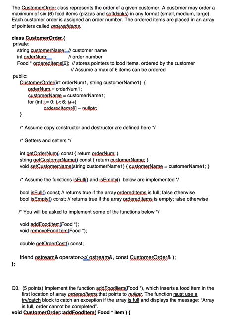 Solved The Customerorder Class Represents The Order Of A Chegg