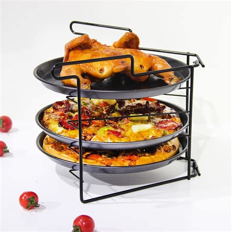 Pizza Baking Set With 1 Wire Metal Pizza Rack And 3 Circular Pizza Pans