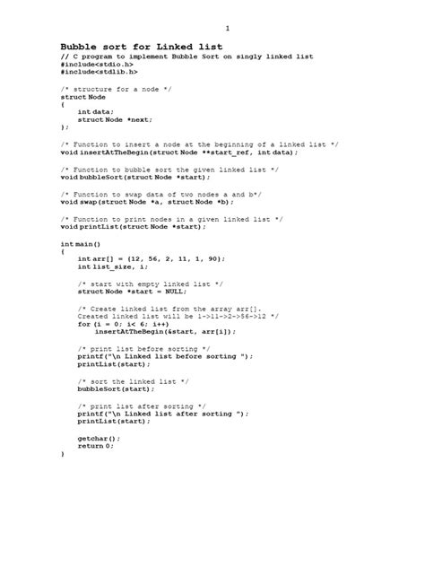 Bubble Sort For Linked List Pdf Computer Programming Algorithms And Data Structures