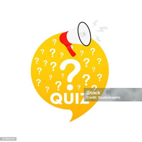 말풍선 기호가 있는 퀴즈 로고 설문지 쇼 노래 퀴즈 버튼 질문 경쟁 시험 확성기 마크 인터뷰 현대 상징의 개념 벡터 그림 3차원 형태에 대한 스톡 벡터 아트 및 기타 이미지