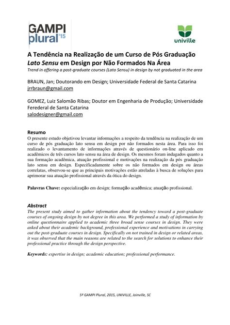 PDF A Tendência na Realização de um Curso de Pós Graduação Lato Sensu em Design por Não