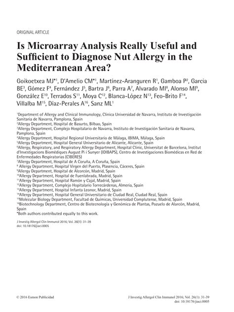 Pdf Is Microarray Analysis Really Useful And Sufficient To Diagnose Nut Allergy In The