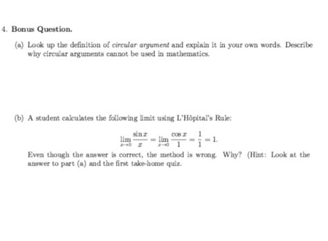 Solved Look Up The Definition Of Circular Argument And