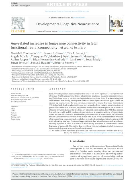 Pdf Age Related Increases In Long Range Connectivity In Fetal