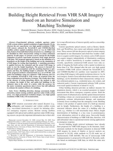 Building Height Retrieval From Vhr Sar Imagery Based Remote