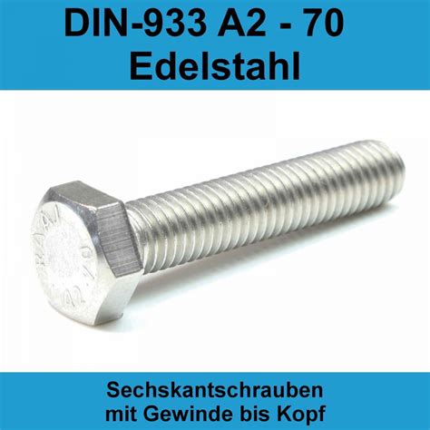 M10 DIN 933 A2 70 Sechskantschrauben Gewinde Bis Kopf