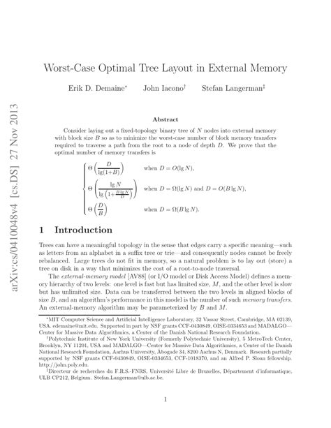 Pdf Worst Case Optimal Tree Layout In A Memory Hierarchy