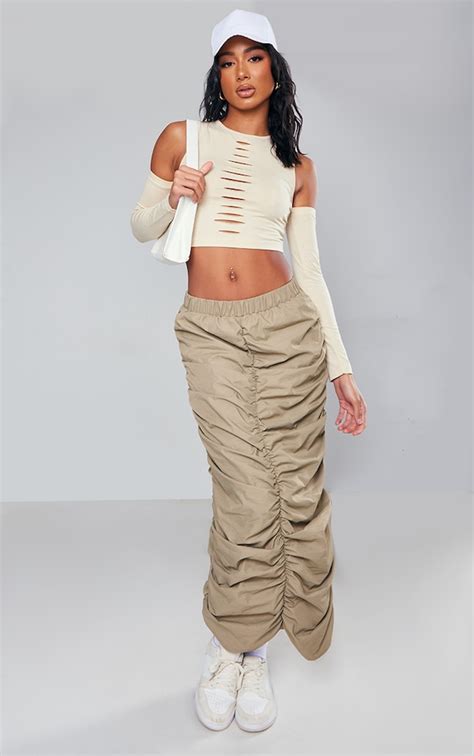 Crop Top En Entaillé Gris Pierre À Épaules Dénudées Tops