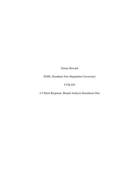 2 3 Short Response Breach Analysis Simulation One Zemas Howard Zemas