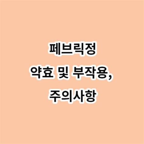페브릭정 약효 및 부작용 주의사항 바로 알기 의약품 톡톡 마스터 클래스