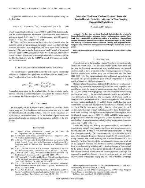 pdf control of nonlinear chained systems from the routh hurwitz
