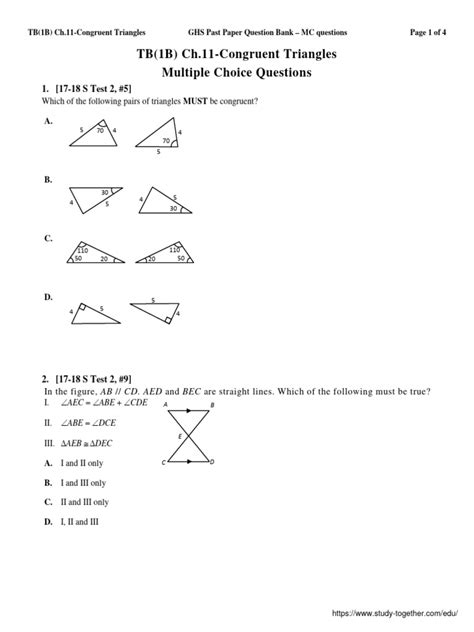 Good Hope School 16 21 1b Ch11 Congruent Triangles Mc Pdf