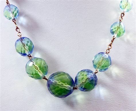 Home Necklace Vintage Art Deco Bi Color Uranium Glass Bead Necklace