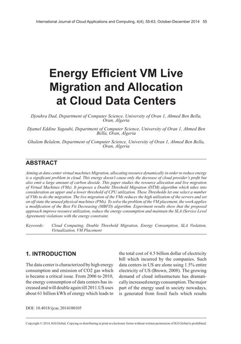 Pdf Energy Efficient Vm Live Migration And Allocation At Cloud Data