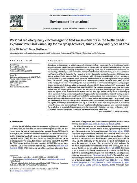 Pdf Personal Radiofrequency Electromagnetic Field Measurements In The Netherlands Exposure