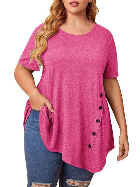Chama Plus Size Short Sleeve Tunic Tops For Women Flowy Loose Blouse