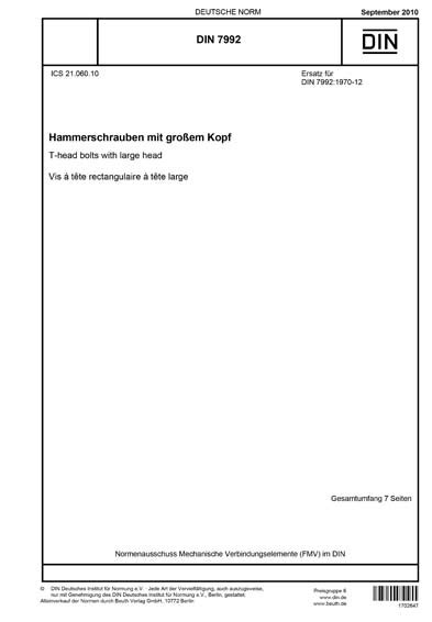 DIN 7992:2010 DE - Hammerschrauben mit großem Kopf
