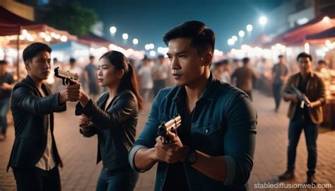 Two Groups Clash In Crowded Night Market Stable Diffusion Online