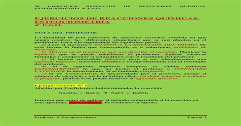 Ejercicios De Reacciones QuÍmicas · Pdf File20 Ejercicios Resueltos De