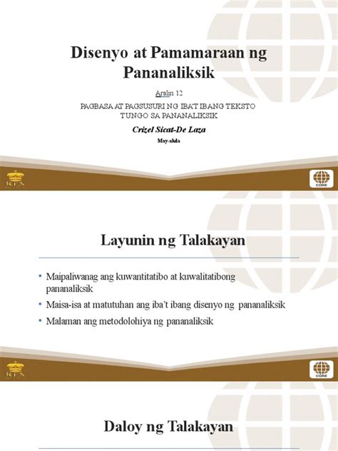 Aralin 12 Disenyo At Pamamaraan Ng Pananaliksik Pdf
