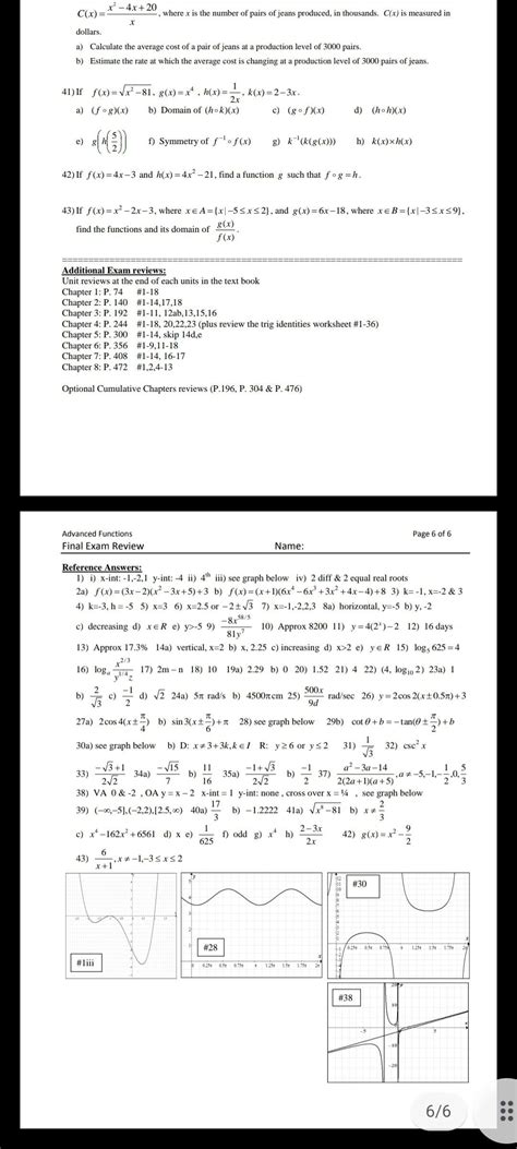 Advanced Functions Exam Review Rontariograde12s