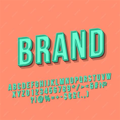 브랜드 빈티지 3d 벡터 레터링 레트로 굵은 글꼴 서체 팝 아트 양식된 텍스트 올드 스쿨 스타일 문자 숫자 기호 팩 90년대 80년대 포스터 배너 인쇄술 디자인 산호색 배경