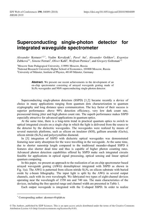 Pdf Superconducting Single Photon Detector For Integrated Waveguide Spectrometer