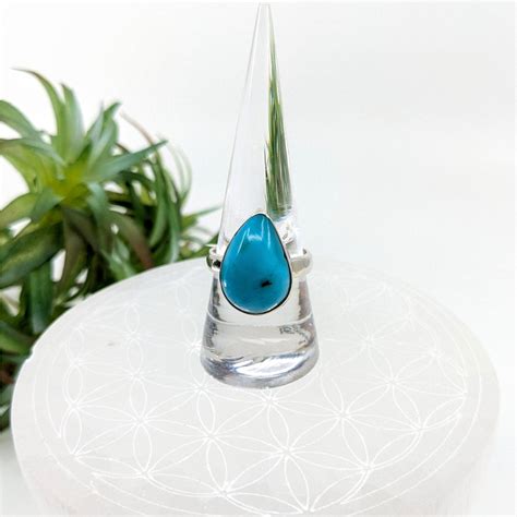 Persian Turquoise Sz 9 Teardrop Sterling Silver Ring Bliss Crystals