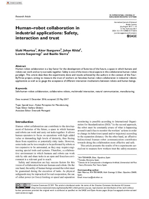 pdf human robot collaboration in industrial applications aitor