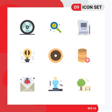 9 User Interface Flat Color Pack Of Modern Signs And Symbols Of Mind Bulb Sweet Brain Notebook