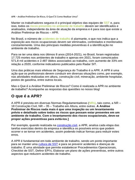 Apr Análise Preliminar De Risco Pdf