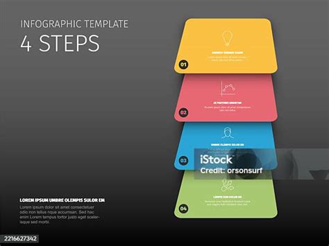 Infographic Template With 4 Modern Layered Steps For Process Visuals向量圖形及更多乾淨圖片 Istock