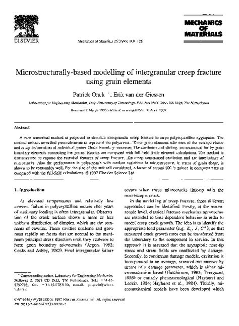 Pdf Microstructurally Based Modelling Of Intergranular Creep Fracture Using Grain Elements