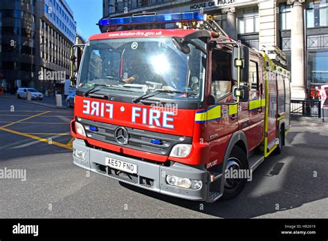 Fire Engine Emergency Services Response Uk Sun Flare On Windscreen Of Stock Photo Royalty Free