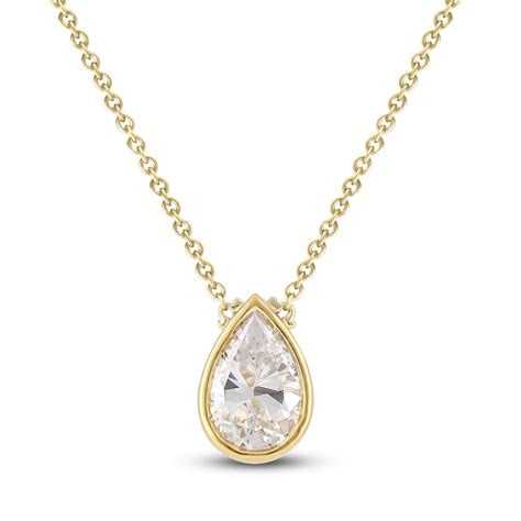 Pear Shaped Lab Created Diamond Bezel Set Solitaire Necklace 1 Ct Tw