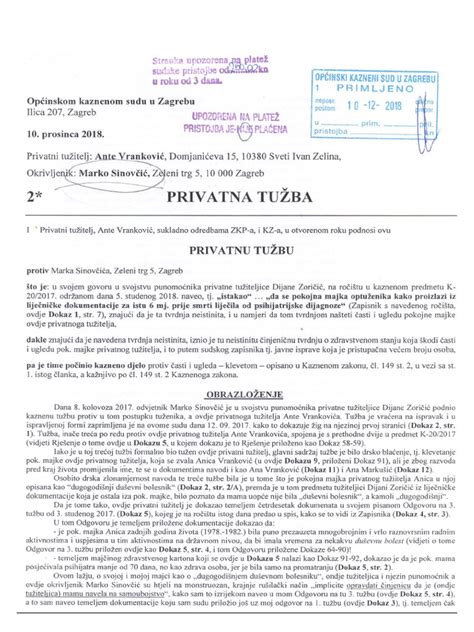 Tužba Marko Sinovčić 10 12 18 Pdf