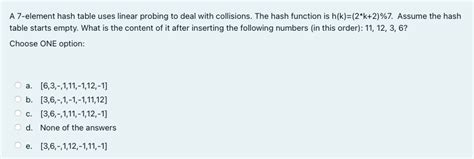 Solved A 7 Element Hash Table Uses Linear Probing To Deal