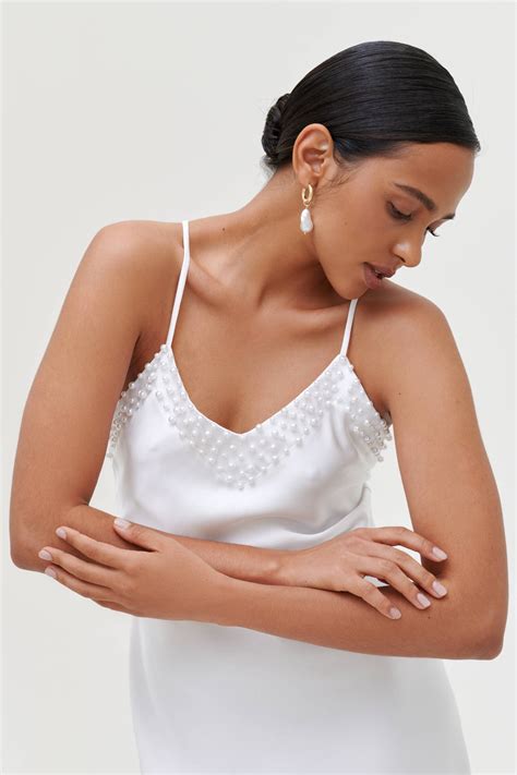 Robe Nuisette Blanche Robe Nuisette Perlée Lingerie En Soie Robe