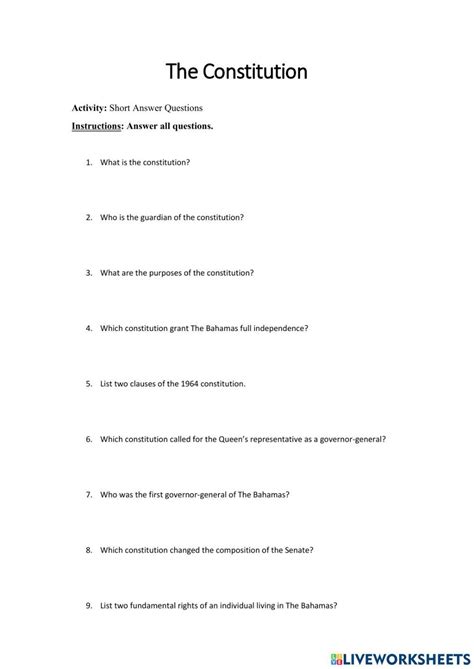 The Constitution Assignment Online Exercise For Live Worksheets