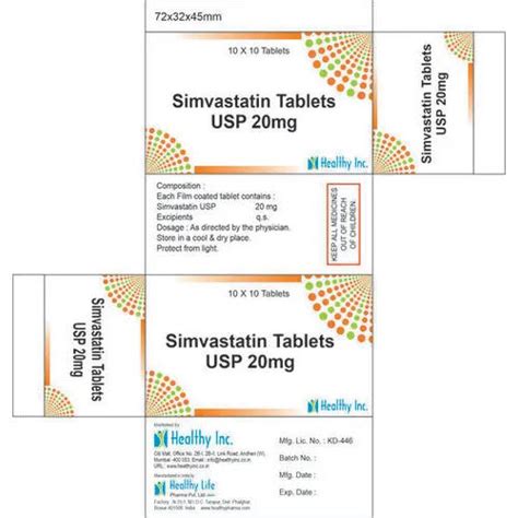 Simvastatin Usp 20 Mg Dosage Form Tabet At Best Price In Mumbai