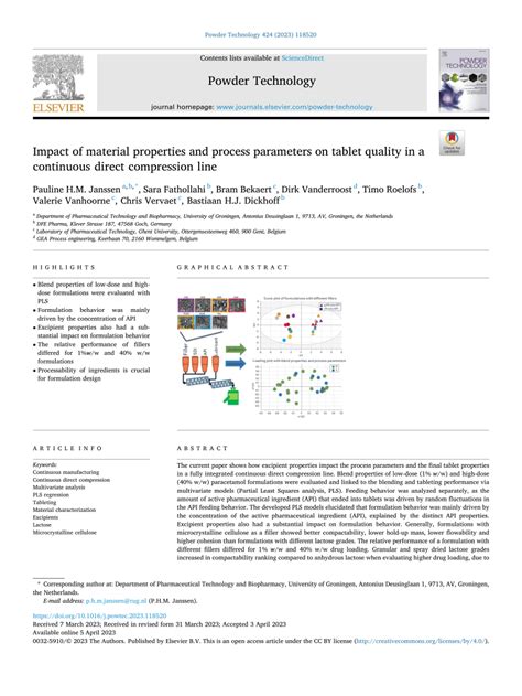 Pdf Impact Of Material Properties And Process Parameters On Tablet Quality In A Continuous