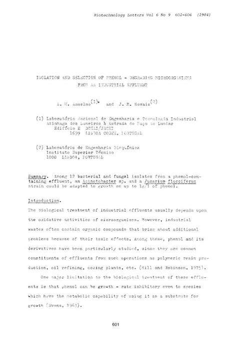 Pdf Isolation And Selection Of Phenol Degrading Microorganisms From An Industrial Effluent