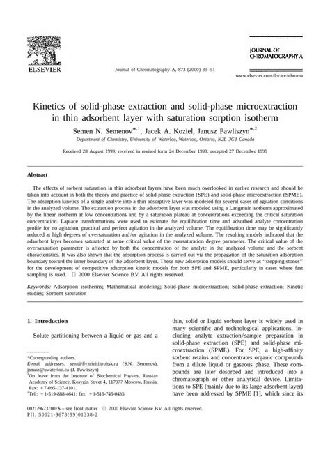 Pdf Kinetics Of Solid Phase Extraction And Solid Phase Microextraction In Thin Adsorbent Layer