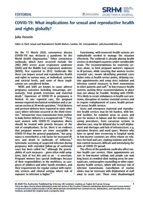 Covid 19 What Implications For Sexual And Reproductive Health And